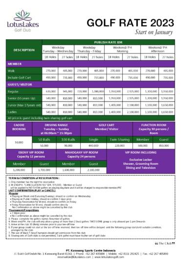 Golf Rate - Lotus Lakes Golf
